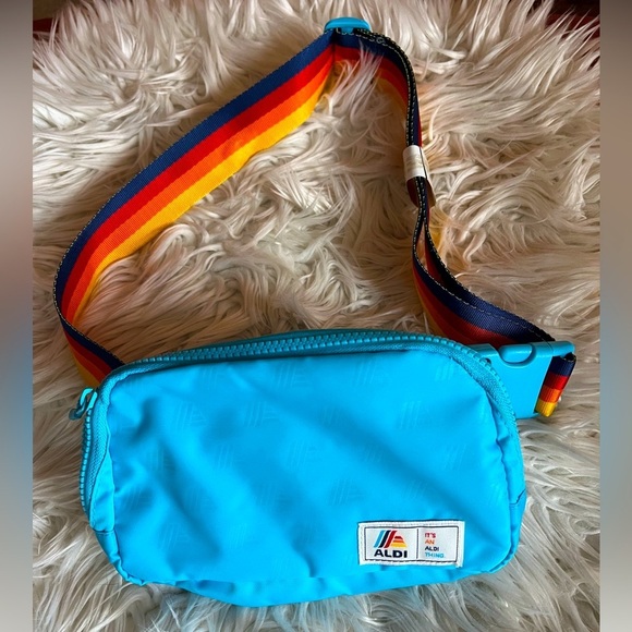Aldi | Bags | Nwt Aldi Fanny Pack Crossbody Blue With Rainbow Strap ...